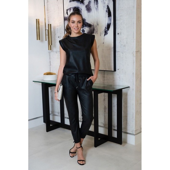 Tops | The Jilly Vegan Leather Structure Shoulder Sleeveless Top | Poshmark